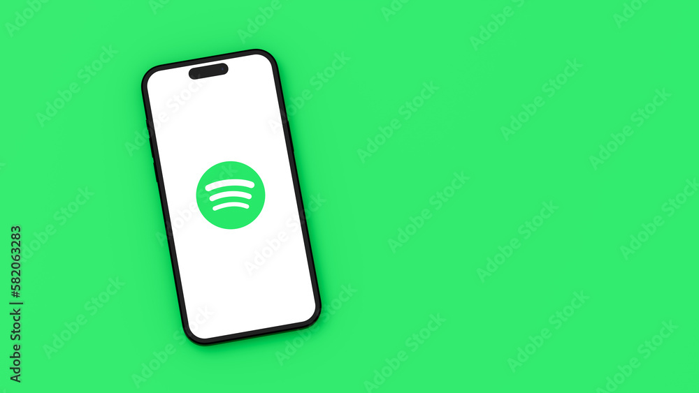 Spotify Logo on Mobile Phone Screen on Green Background with Copy Space ...