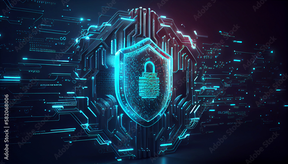 high-tech Security Technology Concept with shield symbol, Blue Digital ...