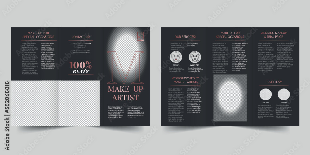 Makeup Artist trifold brochure template. A clean, modern, and high ...