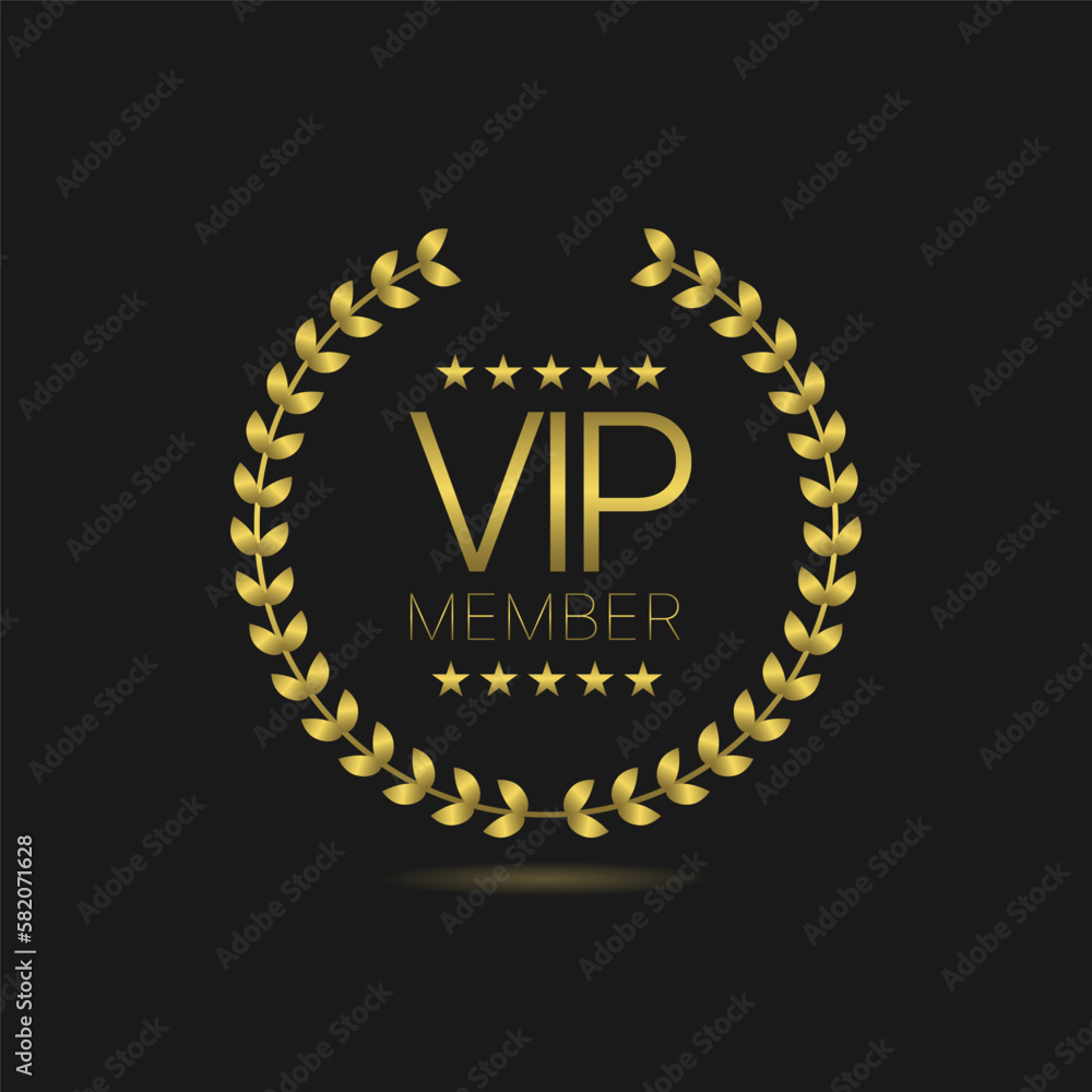Vip member golden laurel wreath vector label Stock Vector | Adobe Stock