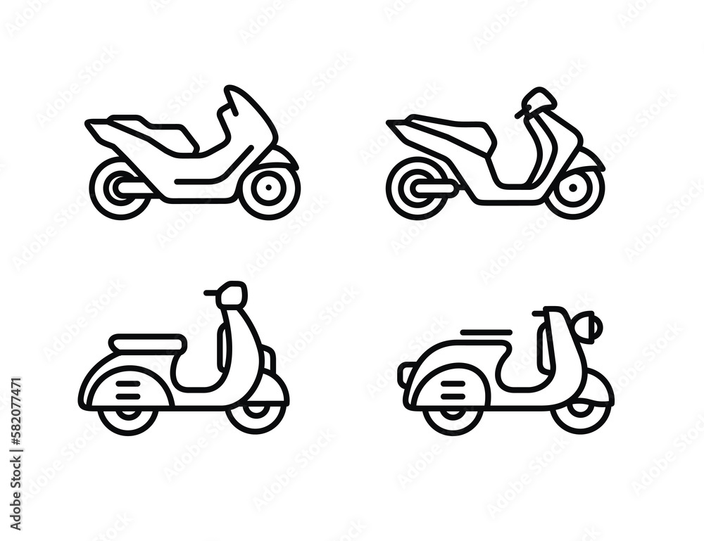 Motorbike outline icon set isolated on white background Stock Vector ...