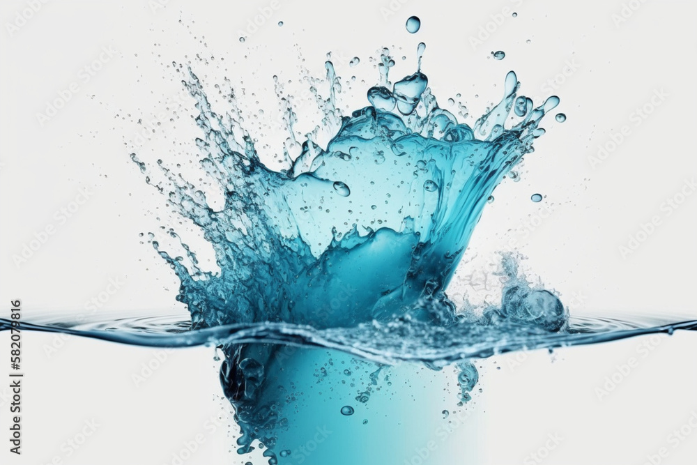 transparent light blue water splash, white background, Generative IA ...