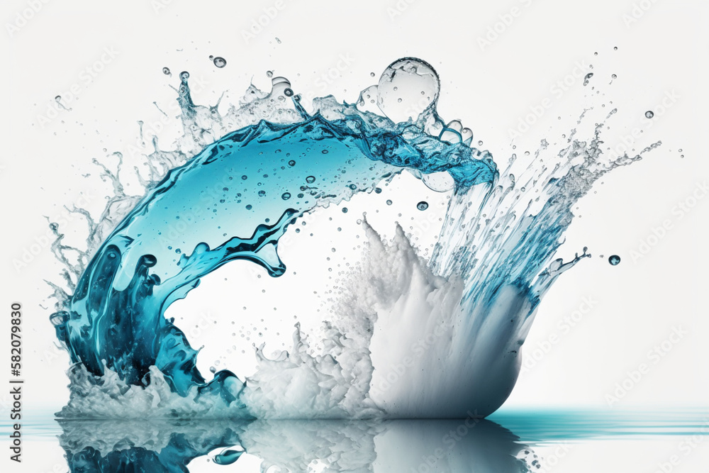 transparent light blue water splash, white background, Generative IA ...