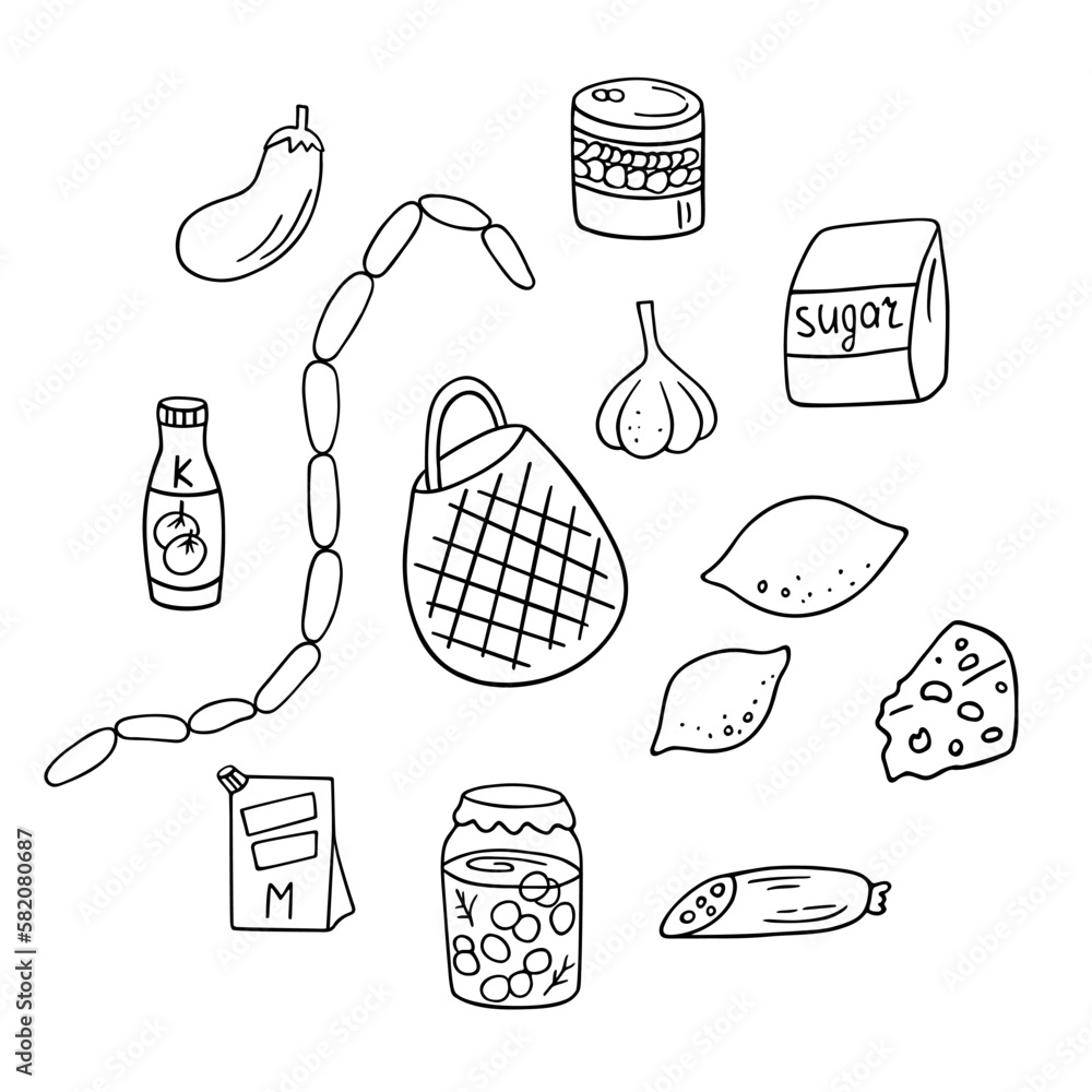 Sale doodle set ,hand-drawn shopping elements, buying concept in sketch ...