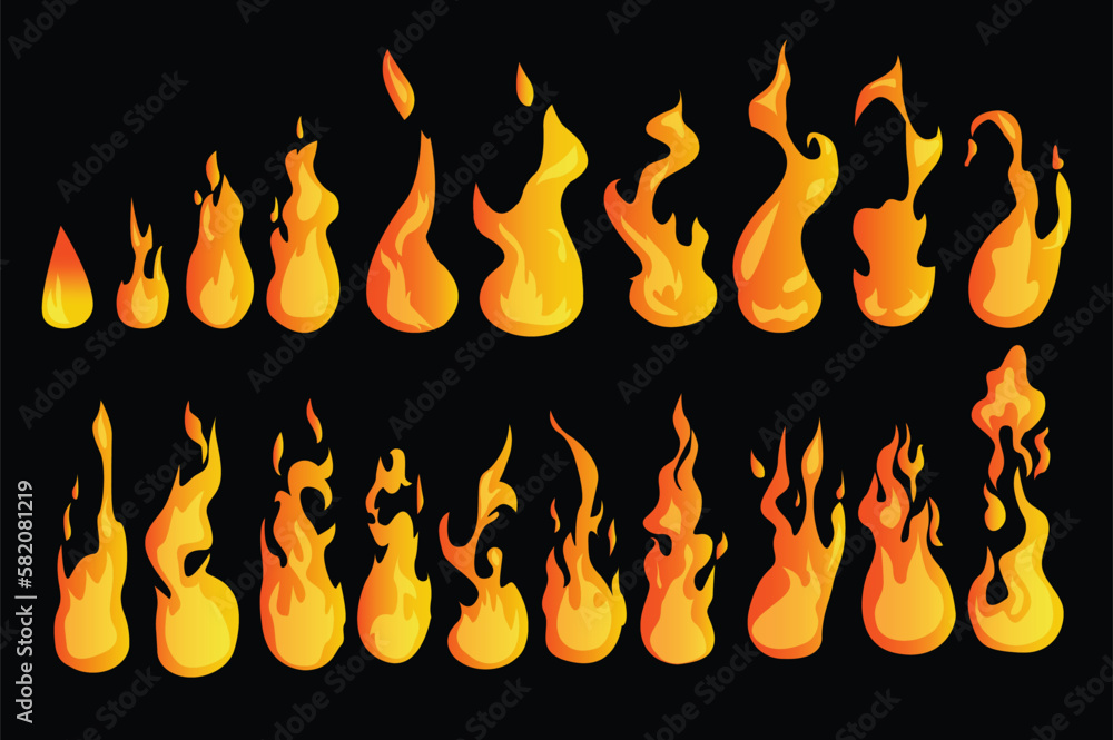 Cartoon fire burning stages concept in the flat cartoon design on a ...