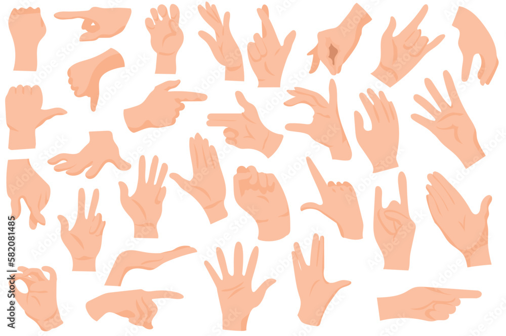 Hand gestures set icons concept in the flat cartoon design. Images of ...