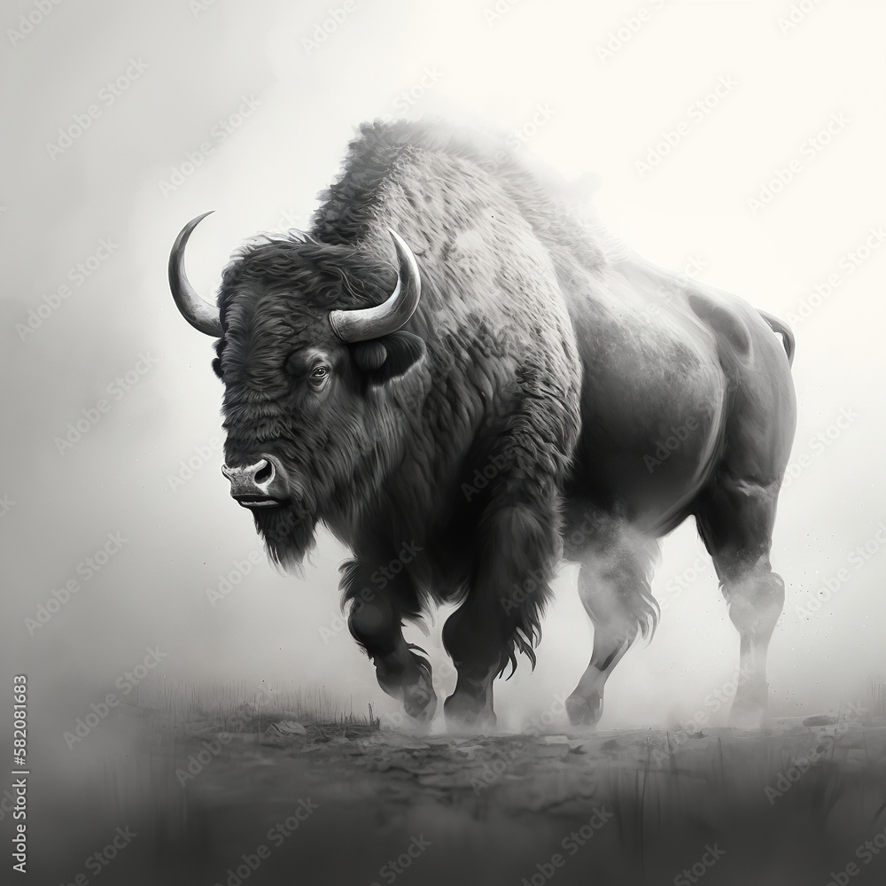 The American bison drawing sketch, illustration generative AI Stock ...