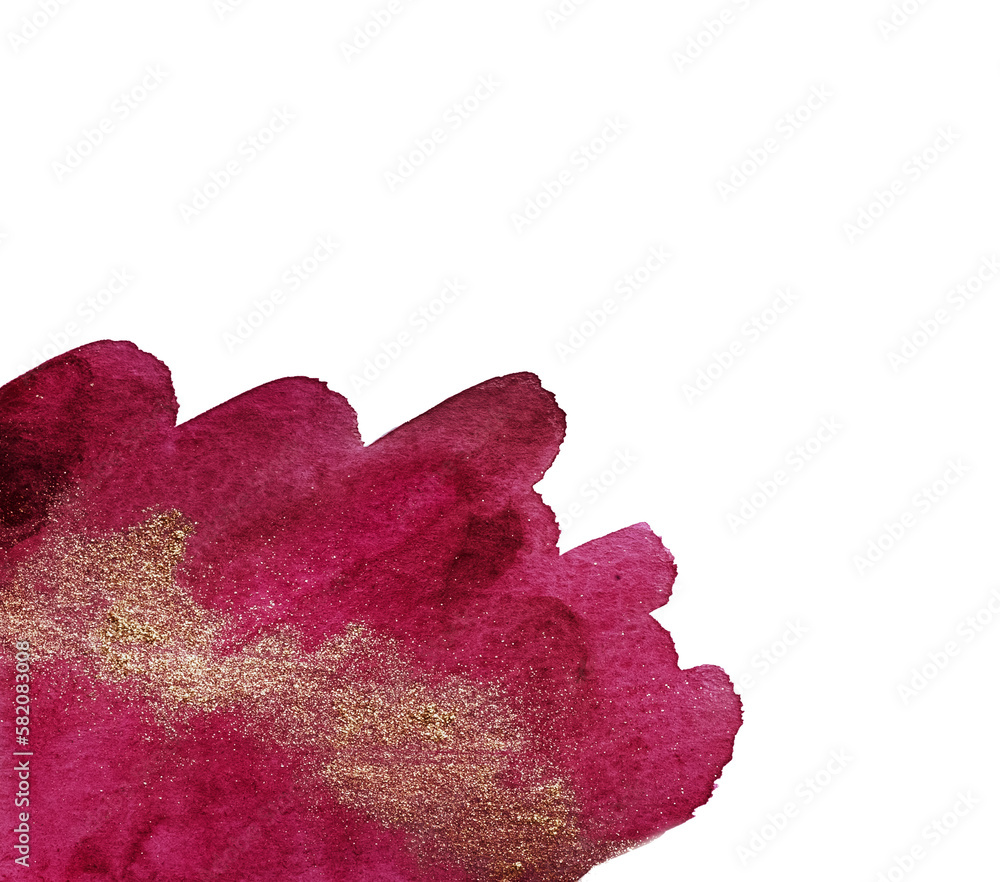 Abstract watercolor background in burgundy tones with gold splashes on ...