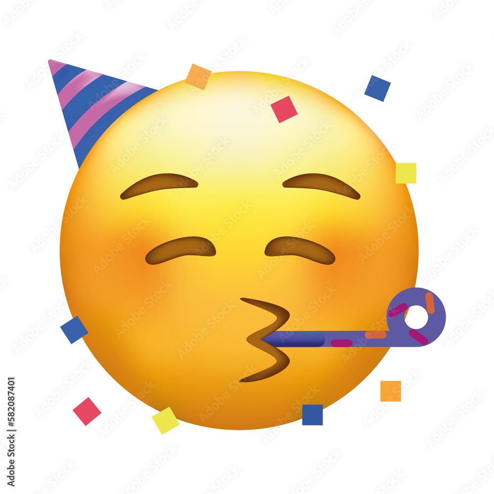 Partying emoji. Emoticon with party horn and hat. Stock-Illustration ...