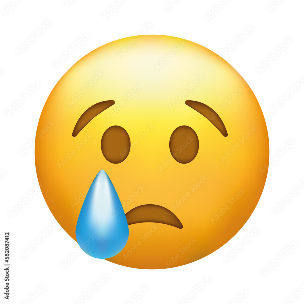 Crying emoji. Sad emoticon face with tear drop. Stock Illustration ...