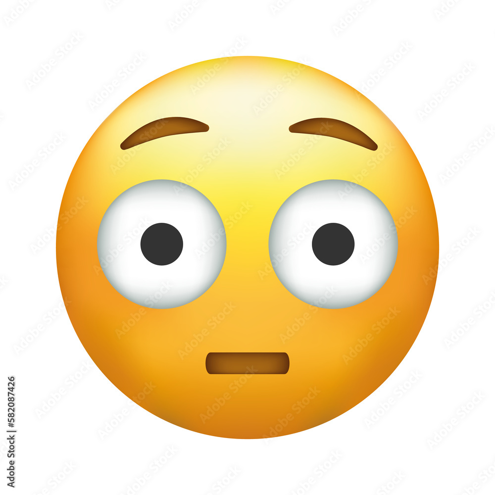 Flushed emoji with big eyes. Embarrassed emoticon with big eyes. Stock ...