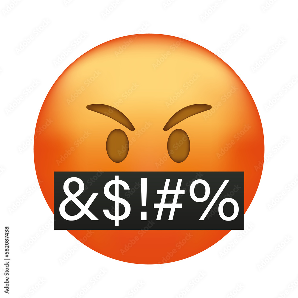 Angry swearing emoji. Emoticon with swear words censored by grawlix ...