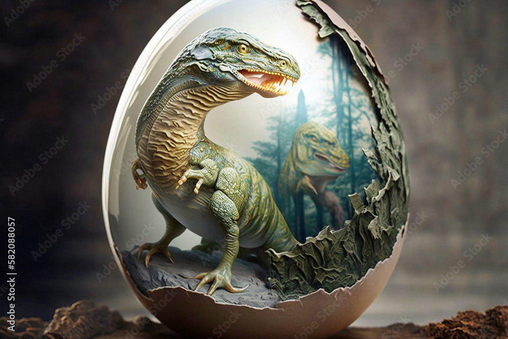 Baby Dinosaur Nesting out of an Egg. Dinosaur coming out of an egg ...