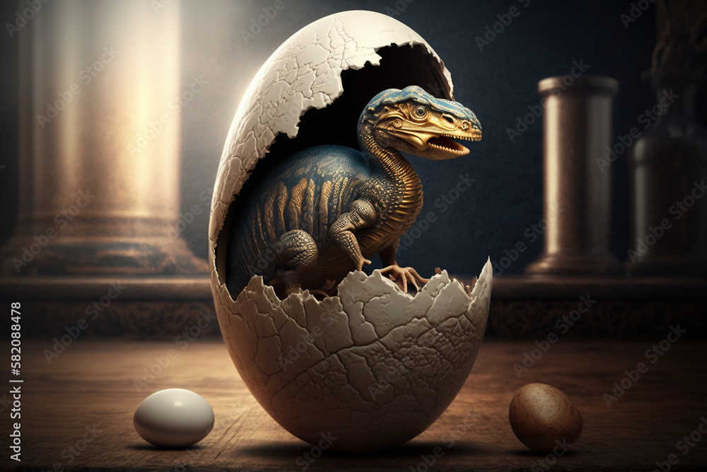 Baby Dinosaur Nesting out of an Egg. Dinosaur coming out of an egg ...