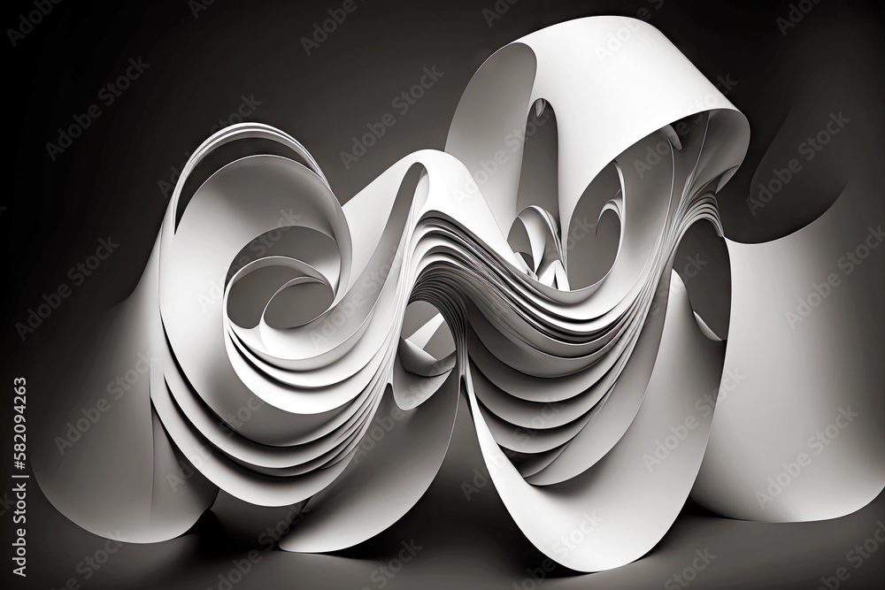 3d abstract of twisty white flaps curly together casting dark shadows ...