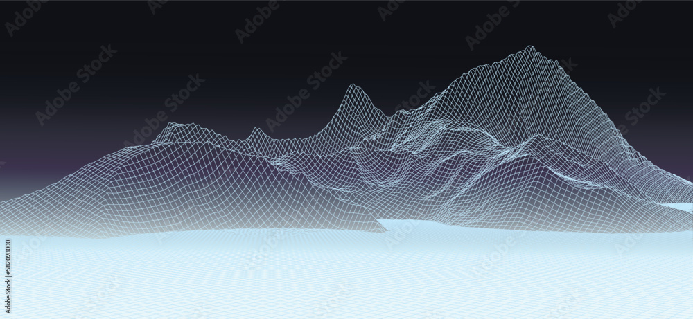 Abstract digital landscape. Wireframe landscape background. Digital ...