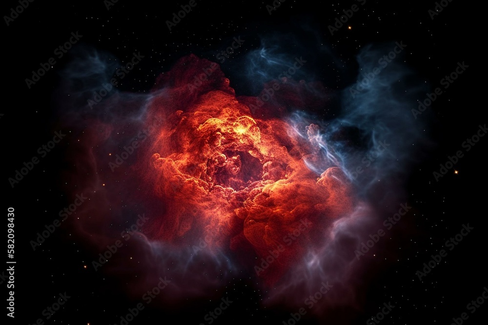 Space clouds with a red giant at the center, surrounded by dust and gas ...