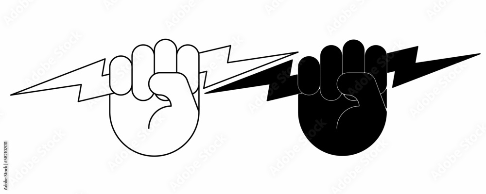 Hand Holding Lightning Bolt Symbol set isolated on white background ...