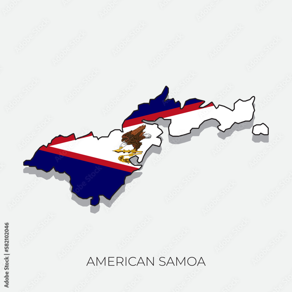 American Samoa map and flag. Detailed silhouette vector illustration ...