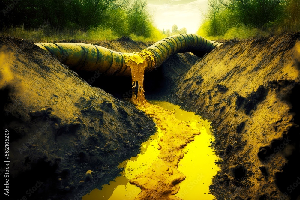 a poisonous yellow liquid leaks from discharge of sewage pipe and ...