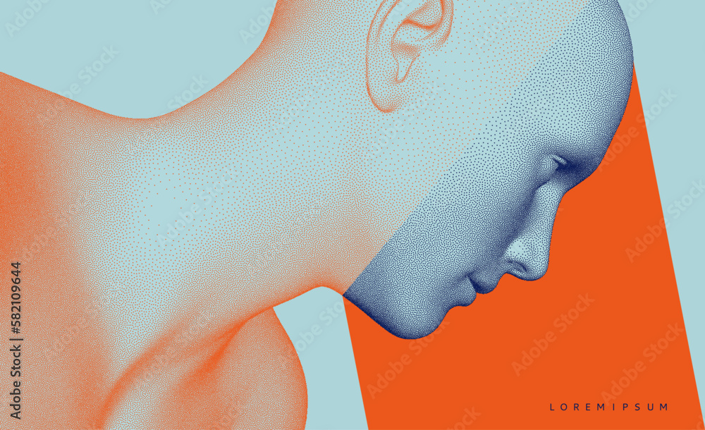 Abstract man head made from dots. Side view of dotted face background ...