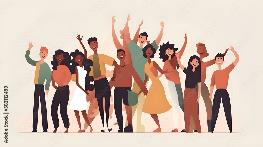 Group of diverse happy smiling disabled people and guide dog with an ...