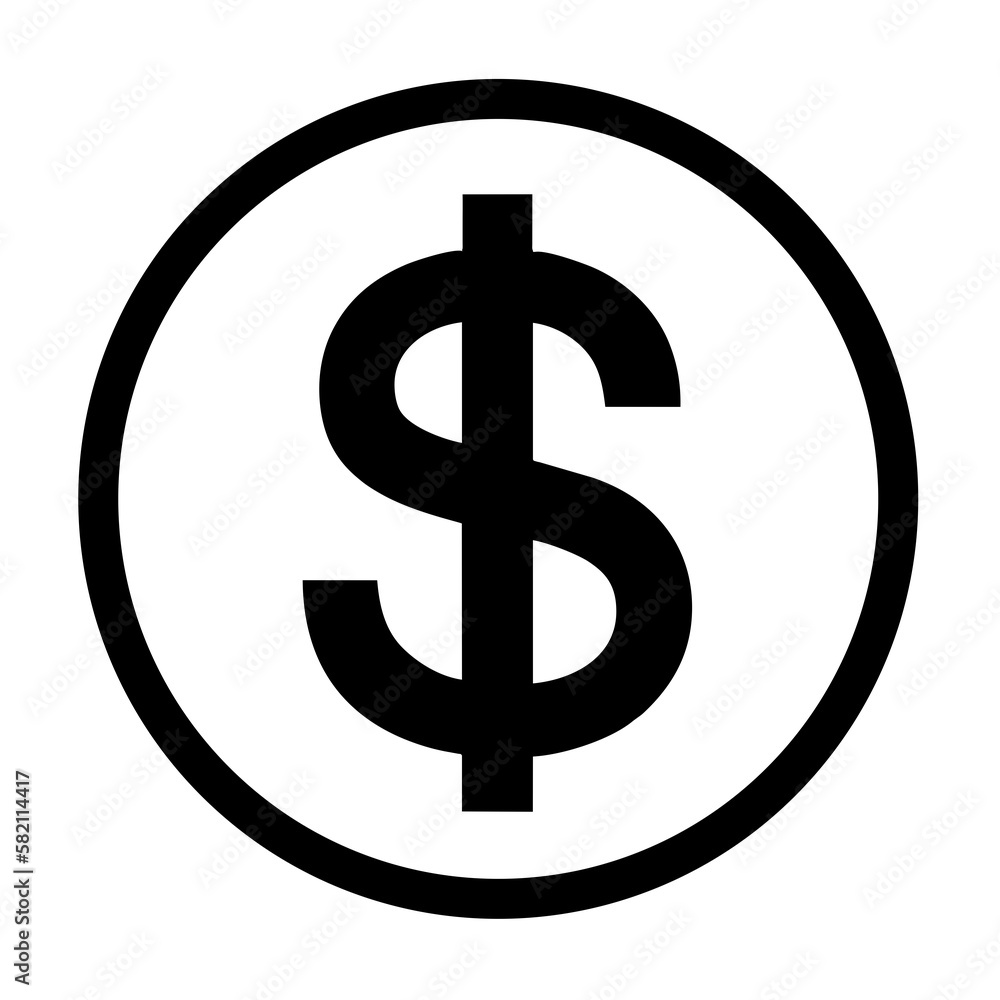 ภาพประกอบสต็อก black flat Dollar symbol isolated on transparent ...