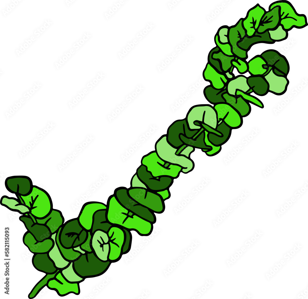 Hand Drawn Green Round Leaves Branch. Stock Vector | Adobe Stock