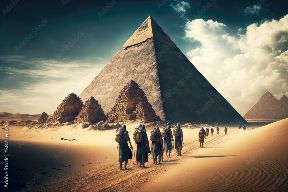 tourists coming to see ancient egyptian pyramids, created with ...