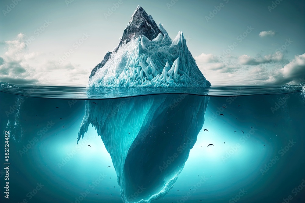 majestic giant floating iceberg going deep under water with sharp peaks ...