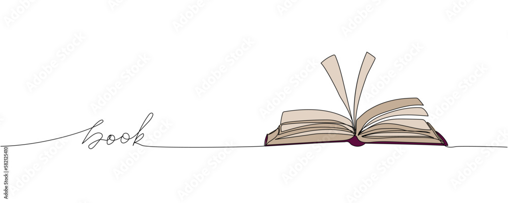 Book one line colored art. Continuous line color drawing of library ...