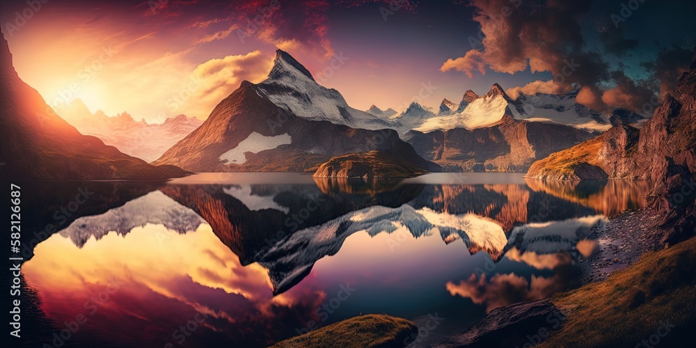 Bachalpsee lake, surrounded by the Bernese Range, offers breathtaking ...
