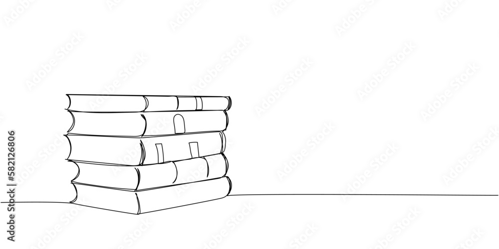 Stack of 5 antique books one line art. Continuous line drawing of book ...
