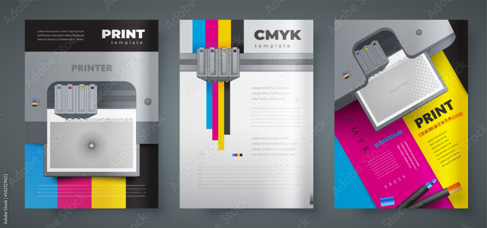 Flyer set print cmyk polygraphy theme design template cover vector ...
