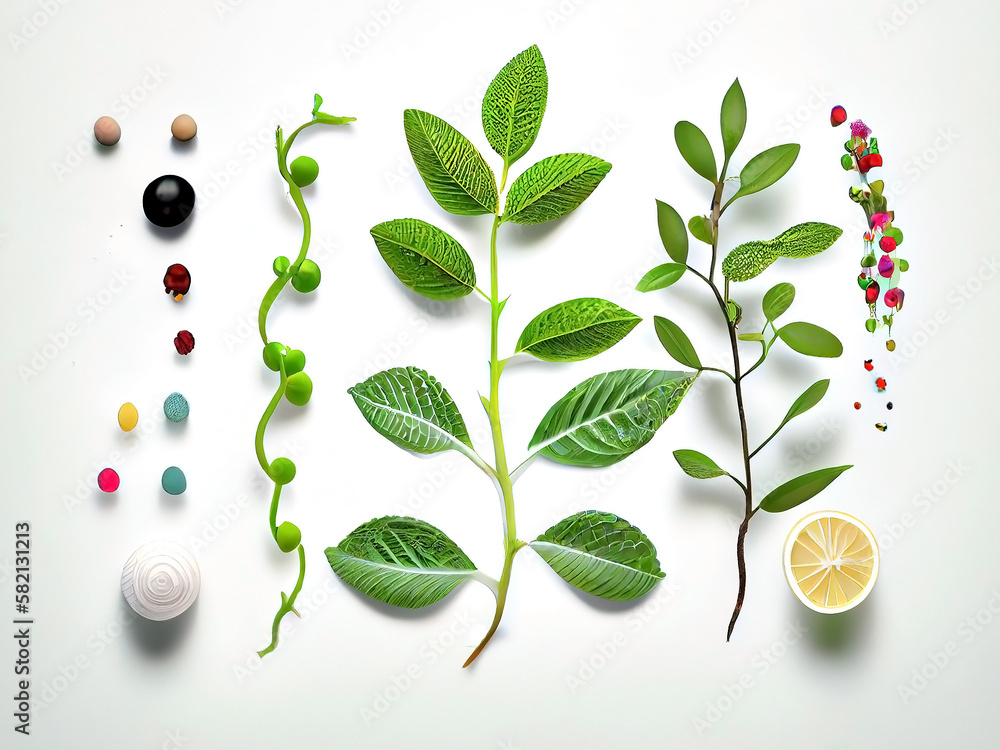 Original composition of small elements of living plants on an isolated ...