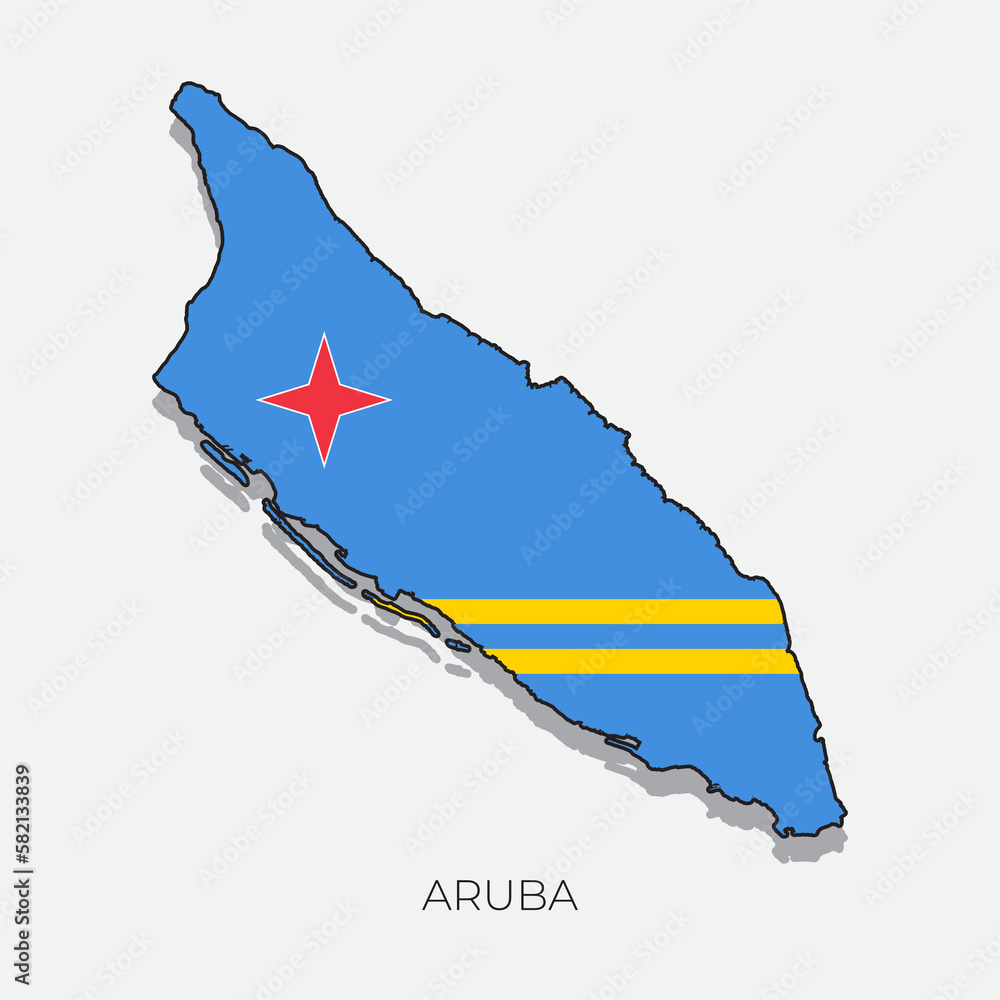 Aruba map and flag. Detailed silhouette vector illustration Stock ...