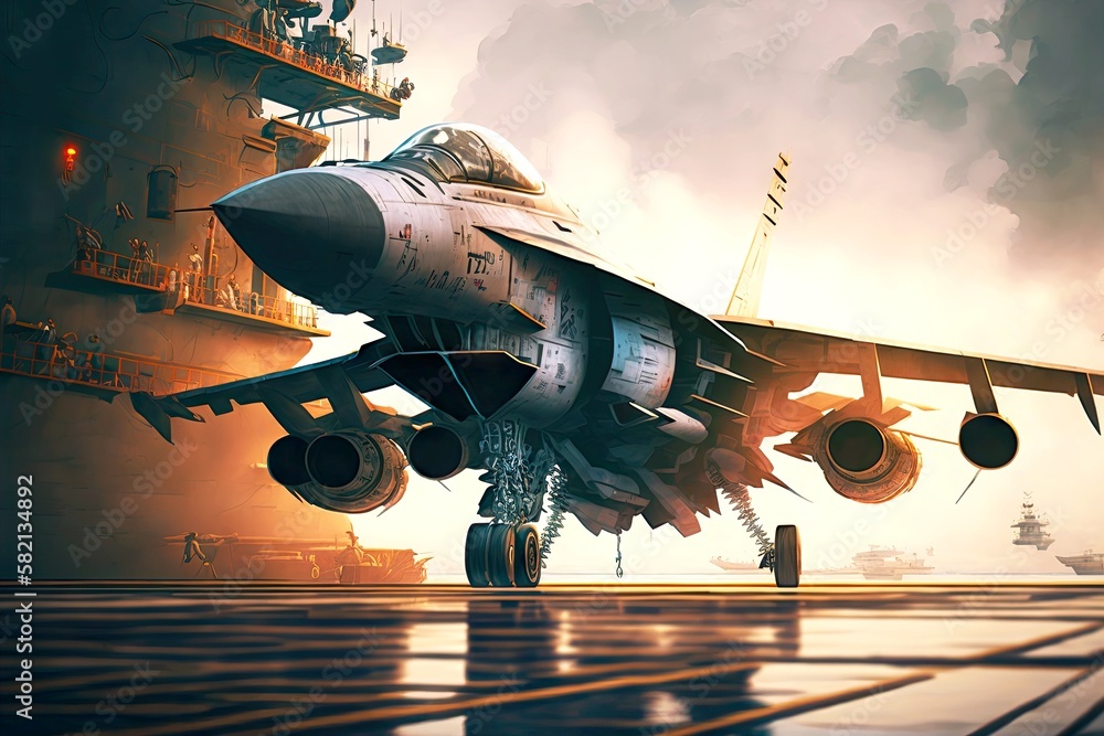 military fighter jets is preparing to take off from take-off pad of ...