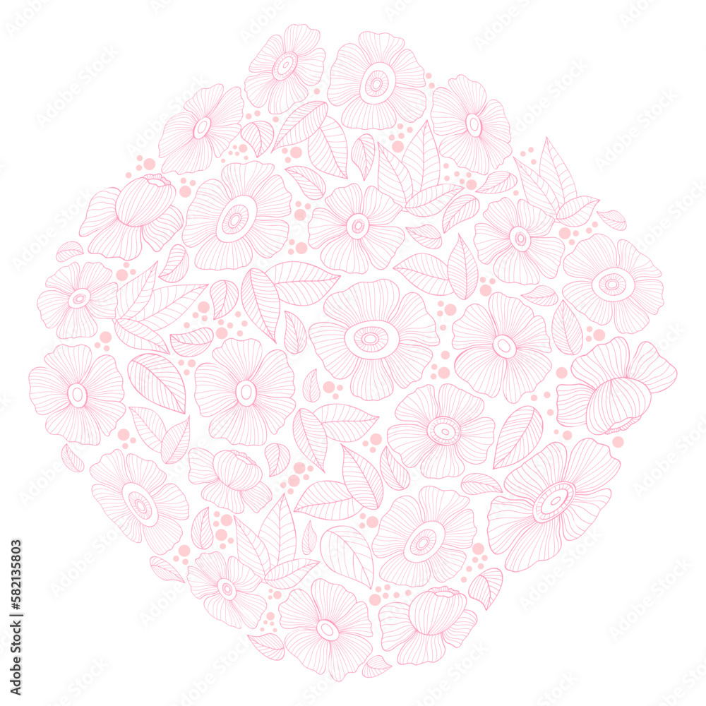Flower square. Pattern of pink linear groovy daisy flower on ...