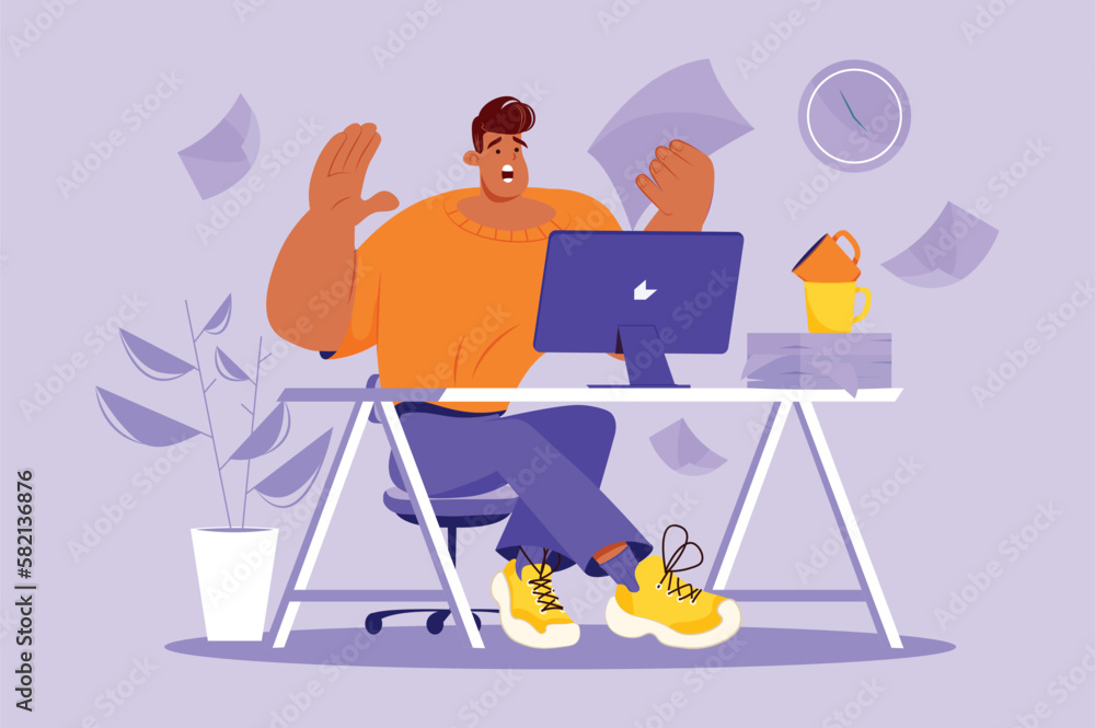 Deadline violet concept with people scene in the flat cartoon design ...