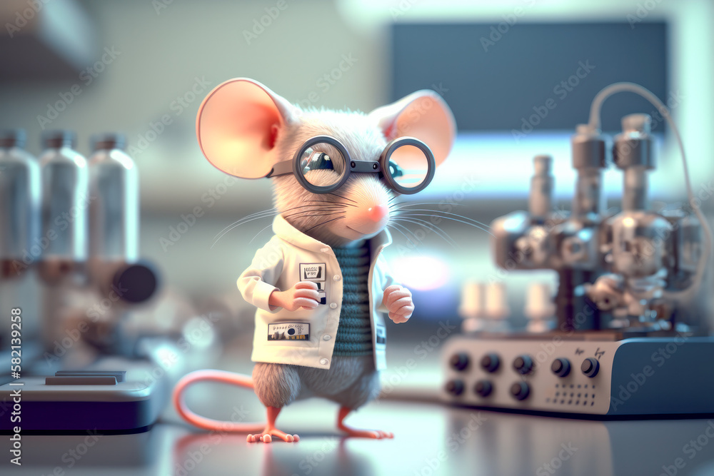 Scientist mouse in a lab coat ready for science, medicine research ...