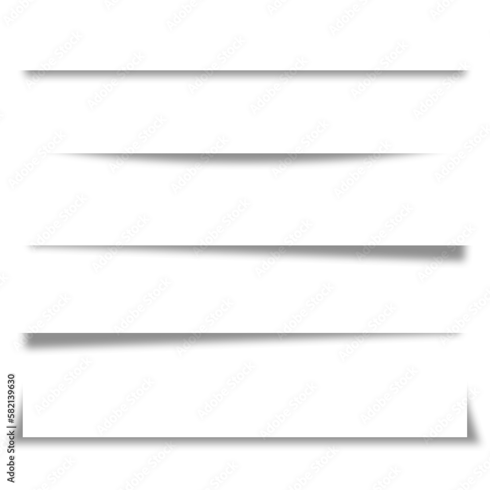 Realistic set of paper shadows curved on transparent background. Realistic paper shadow effects ...