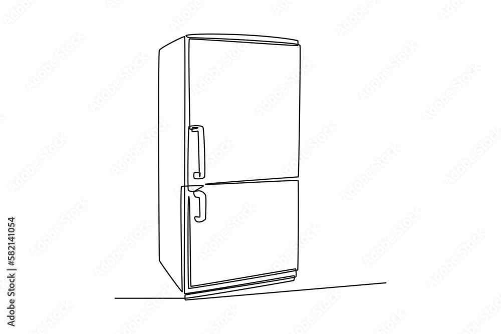 Single one-line drawing double-door refrigerator for storing groceries ...