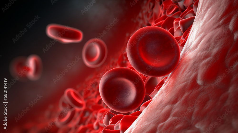 Red blood Cells forming a blood clot and clogging an artery Generative ...