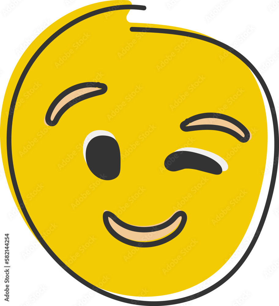Winking Face. Eye wink emoji, funny yellow emoticon with smile. Hand ...
