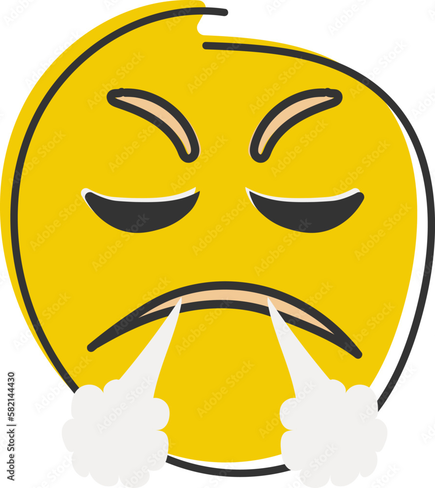 Emoji. Face with steam from nose. Angry smiley with steam. Hand drawn ...