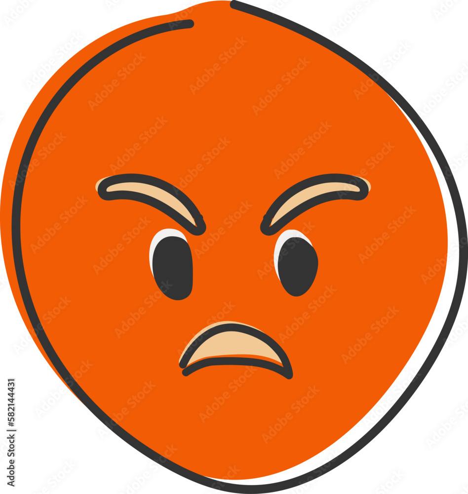 Red angry face. Emoji. Cute emoticon isolated. Hand drawn, flat style ...