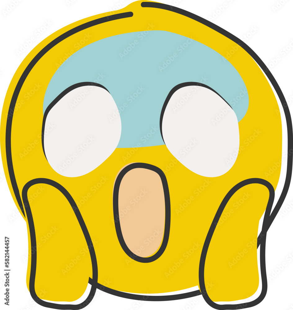 Screaming in fear emoji. Horror and fright emoticon. Yellow face with ...