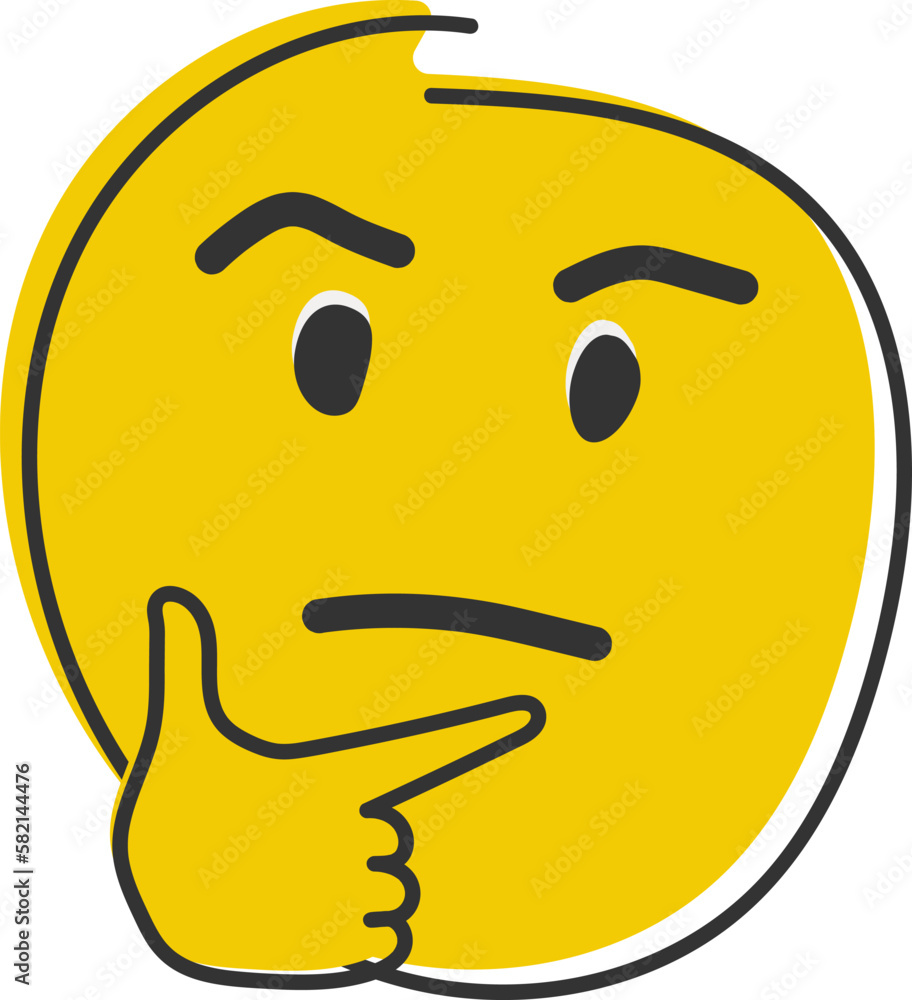 Thinking emoji. doodle emoticon. symbols. chat sticker. face and thumb ...