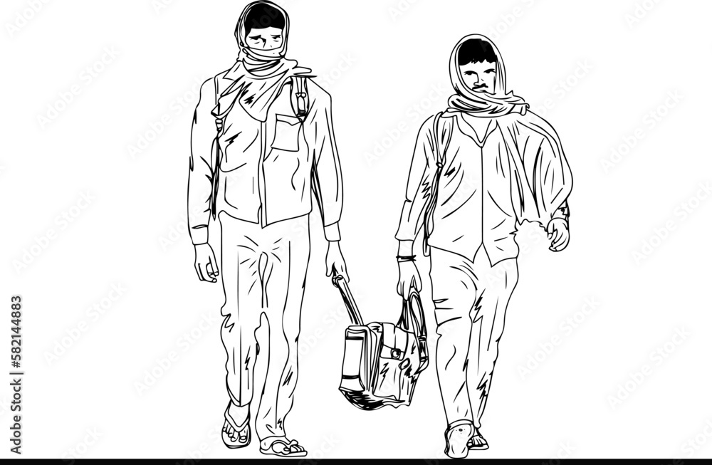 A heartfelt sketch drawing of a family of migrants affected by the ...