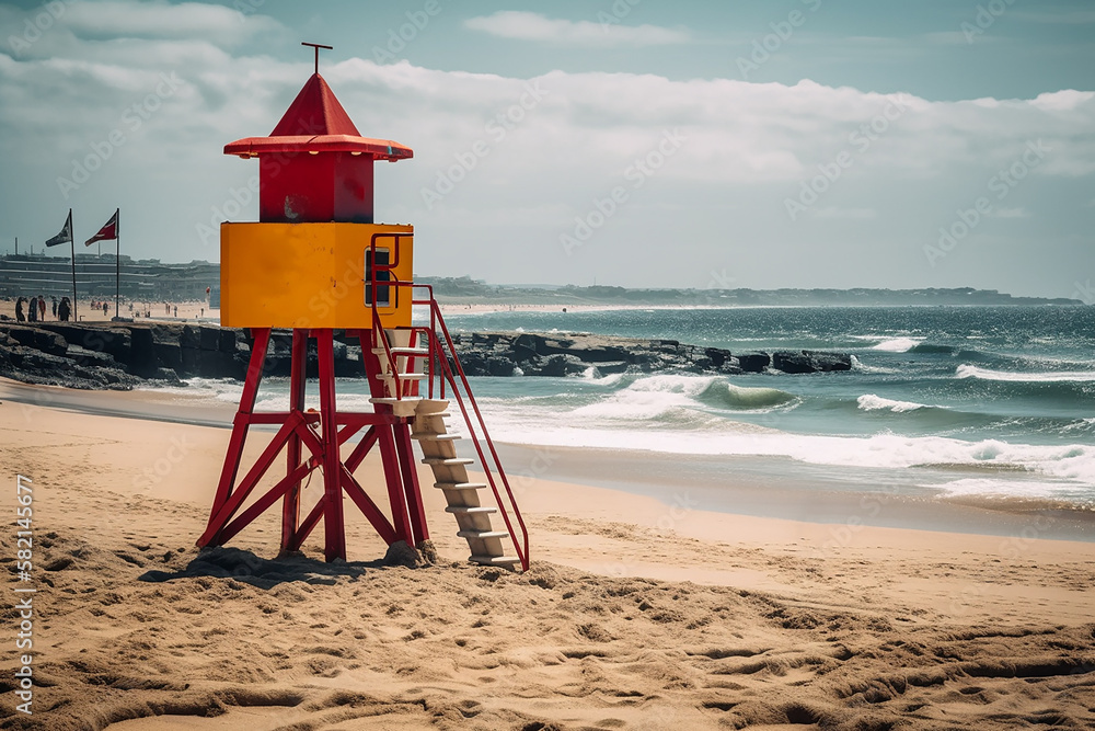 Lifeguard patrol tower on the beach, summer holiday saftey concept ...
